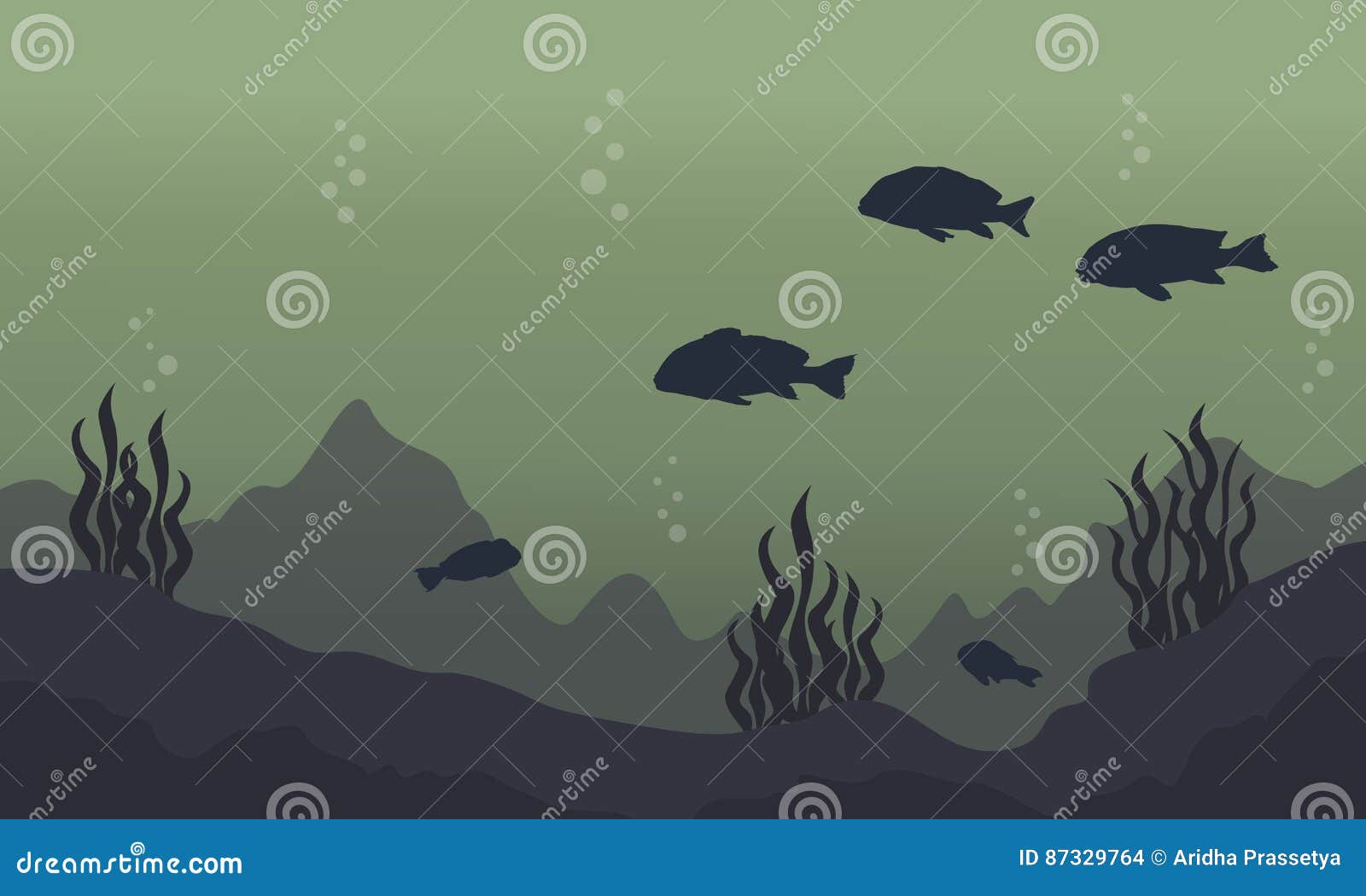 Silhouette of Fish on Underwater Landscape Stock Vector - Illustration ...