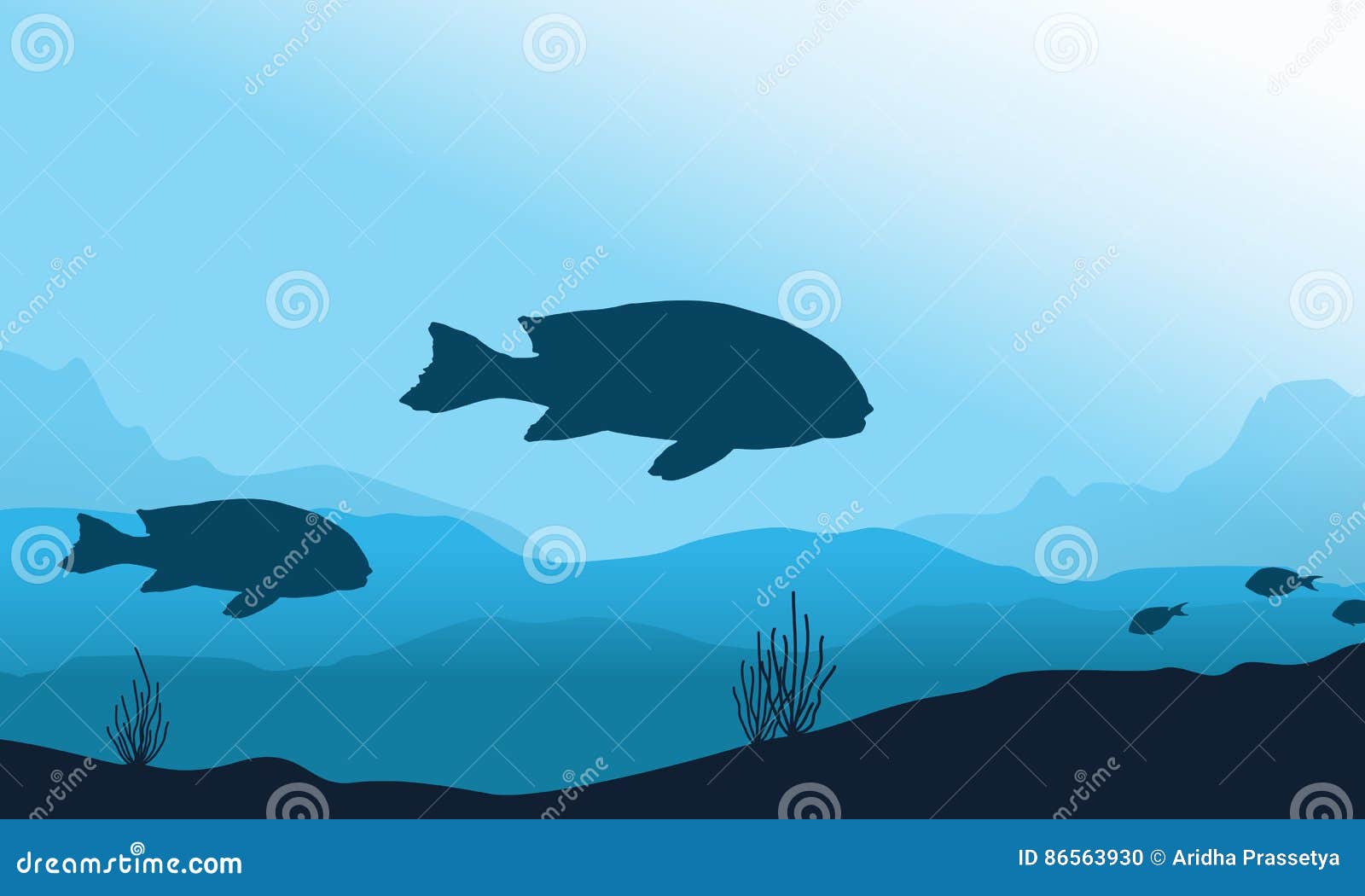 Silhouette of Fish Underwater Landscape Stock Vector - Illustration of ...