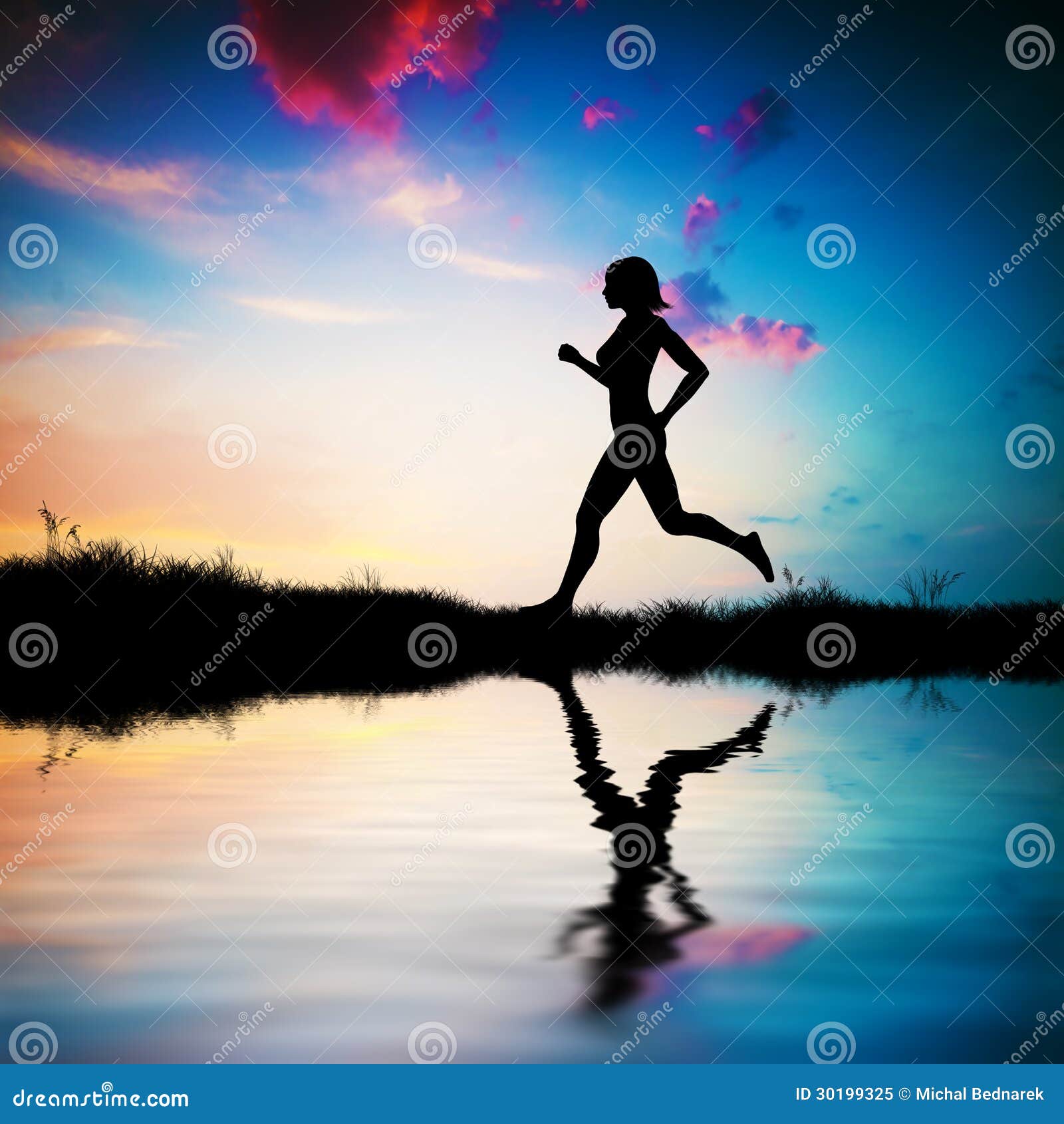 Silhouette of Woman Running at Sunset Stock Image - Image of jogging ...