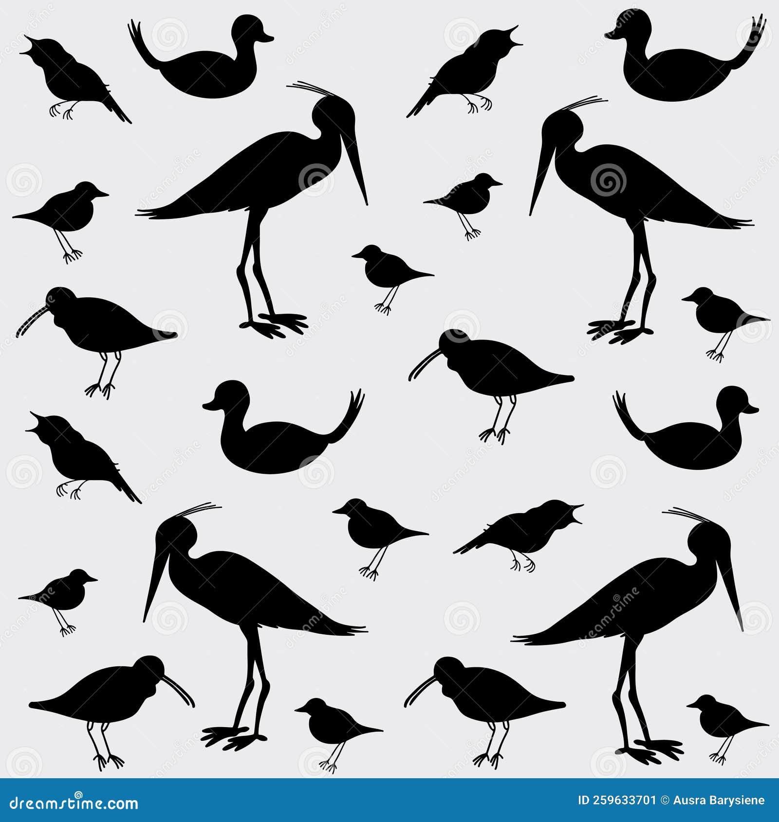 Silhouette of Flat Hand Drawn Birds. Black and White Doodle Bird ...