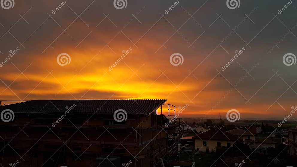 Silhouette of a Flat Rooftop in the Sunset Stock Photo - Image of ...