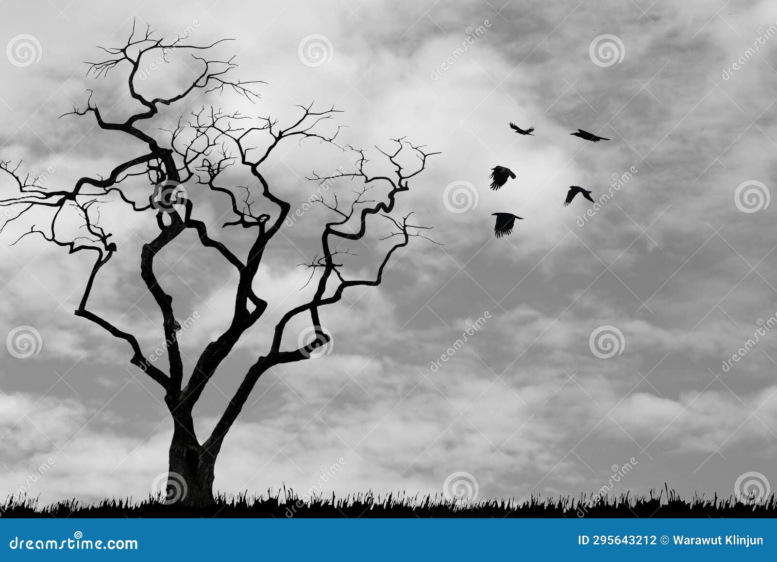 Silhouette of a Flock of Crows Flying in the Cloudy Sky Towards a Large ...