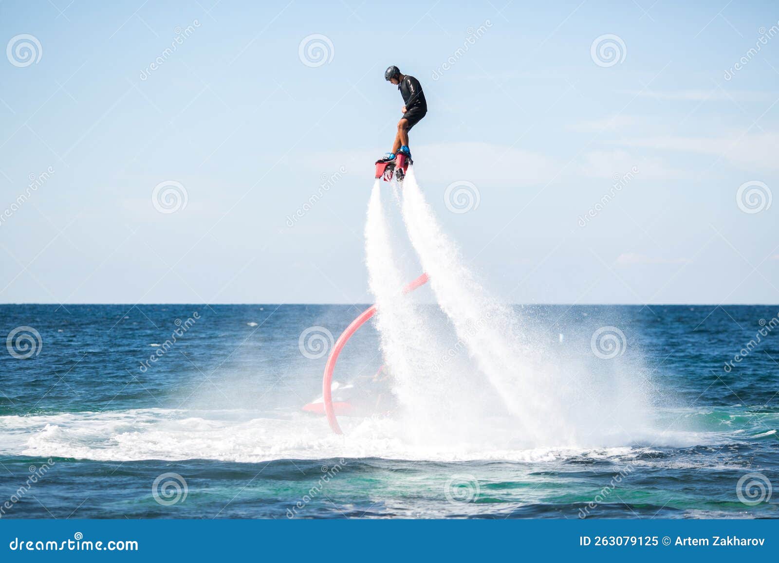 Silhouette of a Fly Board Rider at Sea. Stock Image - Image of rider ...