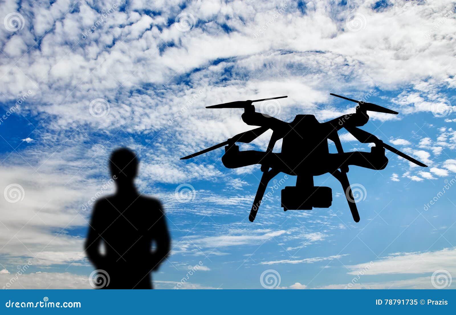 Silhouette of a Flying Drone, and a Man with a Remote Control Stock ...
