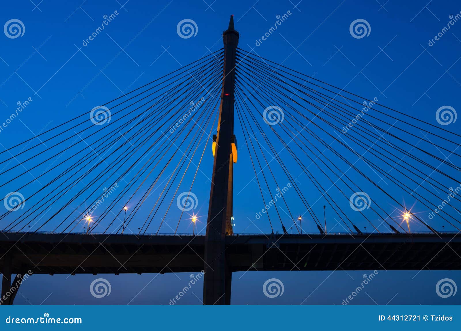 A Fragment Of The Cable-stayed Bridge. Steel Masts And Cables Holding ...