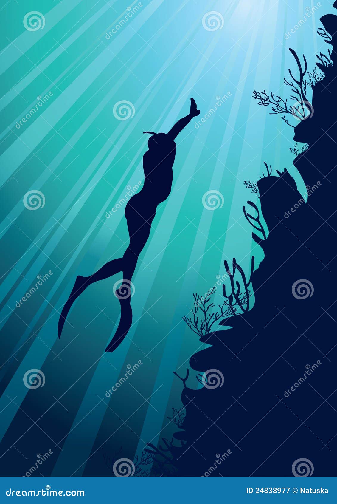 Silhouette of freediver stock illustration. Illustration of deep - 24838977