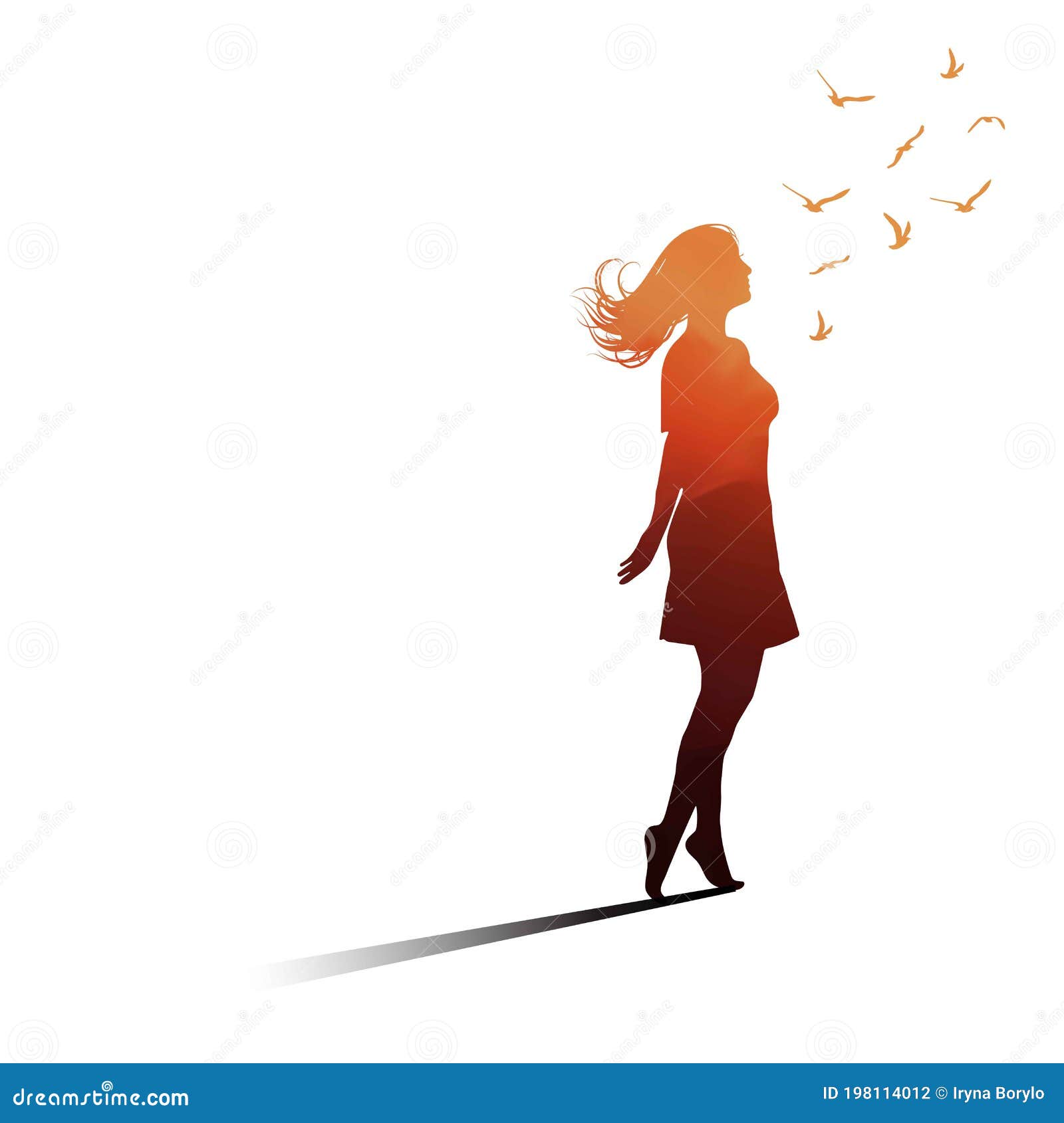 Silhouette of Freedom Girl with Birds Stock Vector - Illustration of ...
