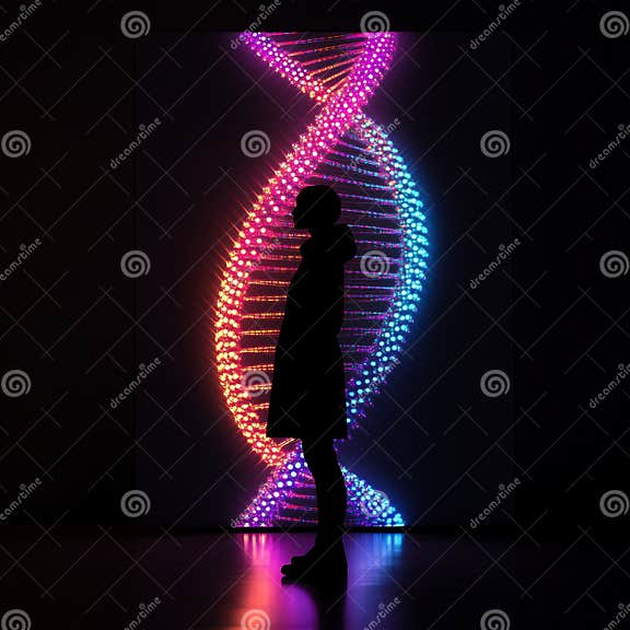 Silhouette in Front of Vibrant DNA Light Display Stock Illustration ...