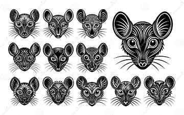 Silhouette of Front View Mouse Face Design Vector Set Stock ...