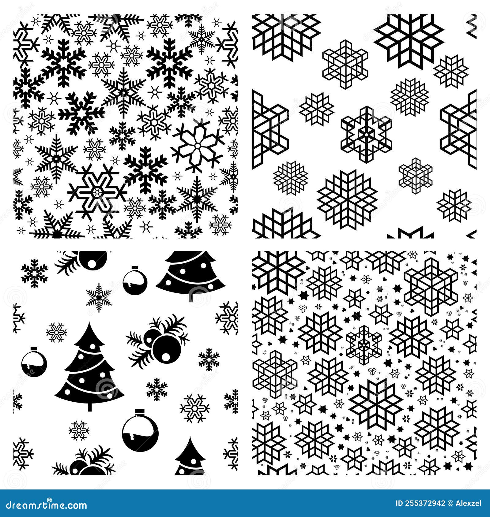 Silhouette of a Geometric and Floral Black and White Pattern Seamless ...