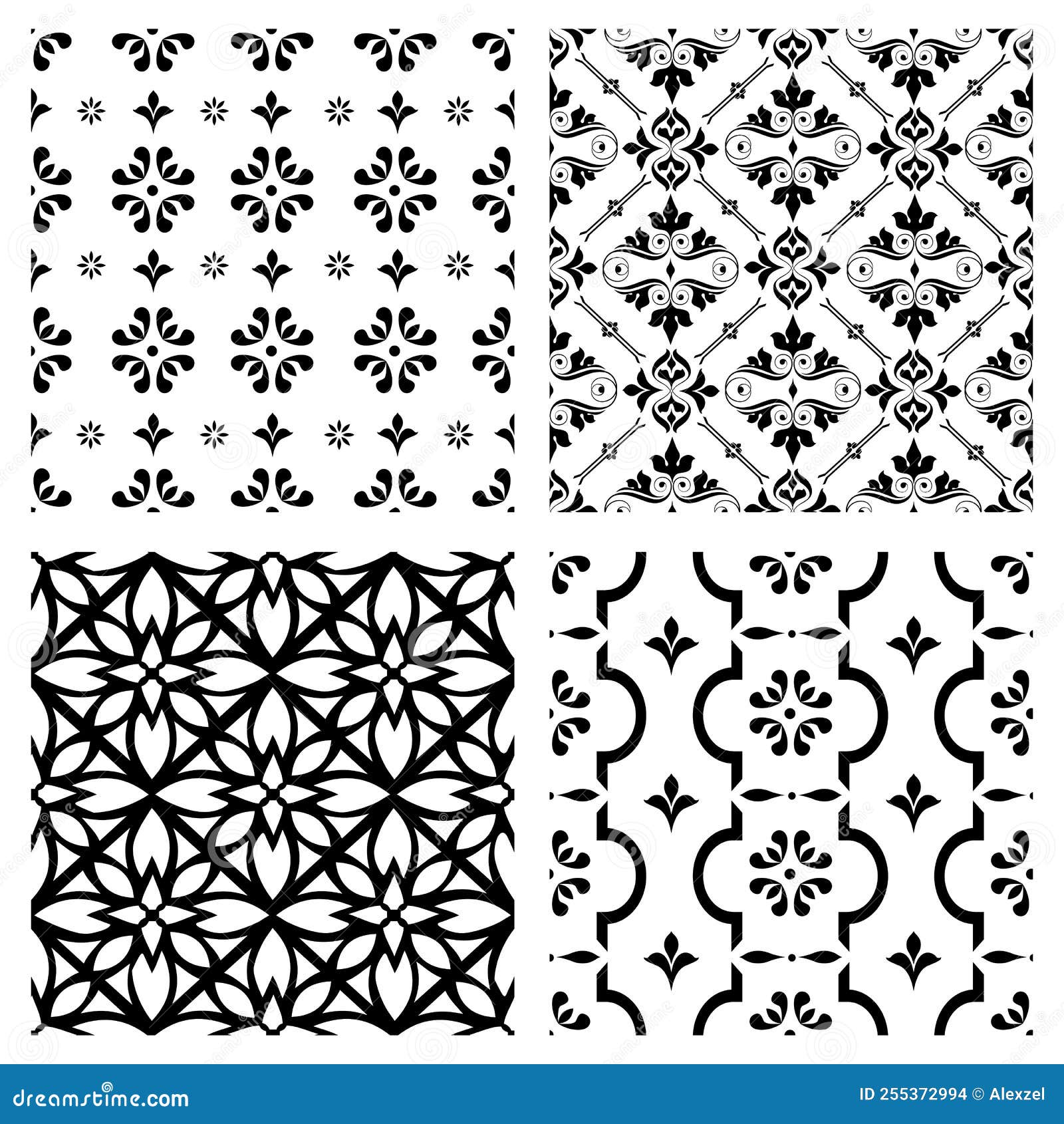 Silhouette of a Geometric and Floral Black and White Pattern Seamless ...