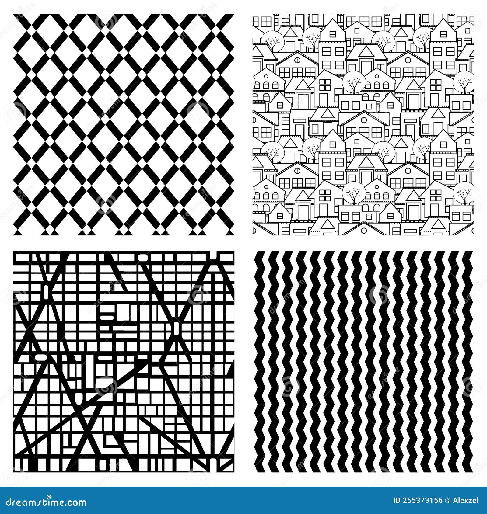 Silhouette of a Geometric and Floral Black and White Pattern Seamless ...