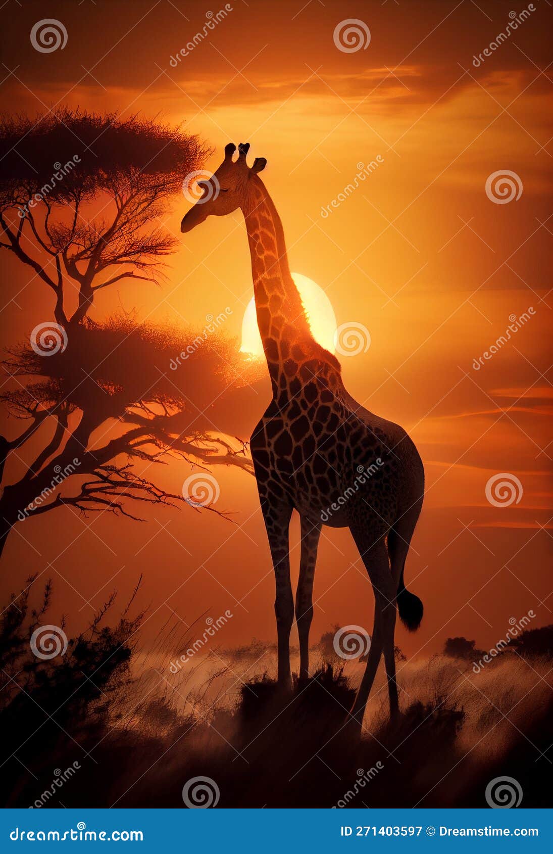 Silhouette of a Giraffe in the Savanna Against the Backdrop of the ...