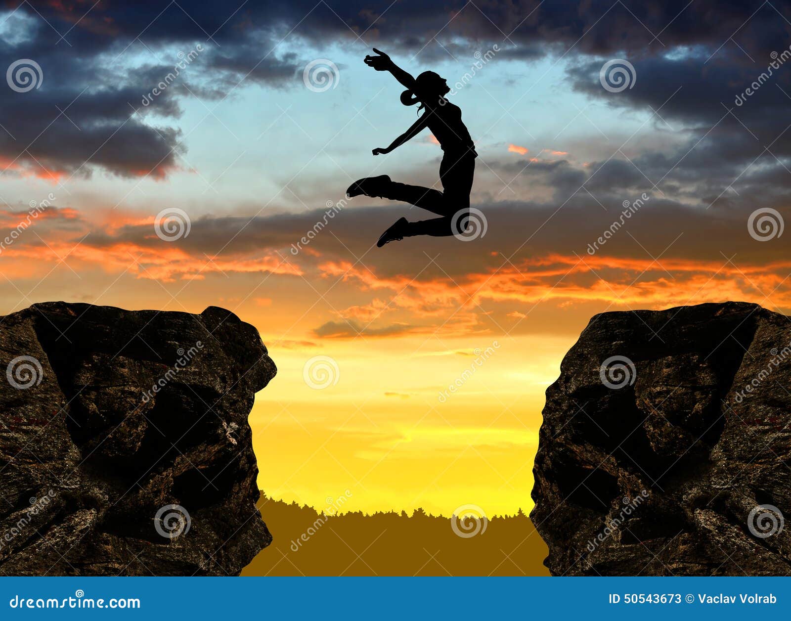 Silhouette the Girl Jumping Over the Gap Stock Image - Image of action ...
