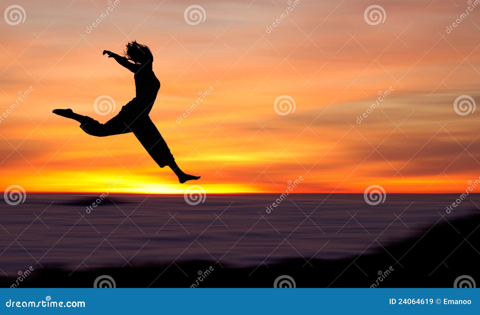 Silhouette of Girl Jumping in Sunset Stock Image - Image of aerobics ...