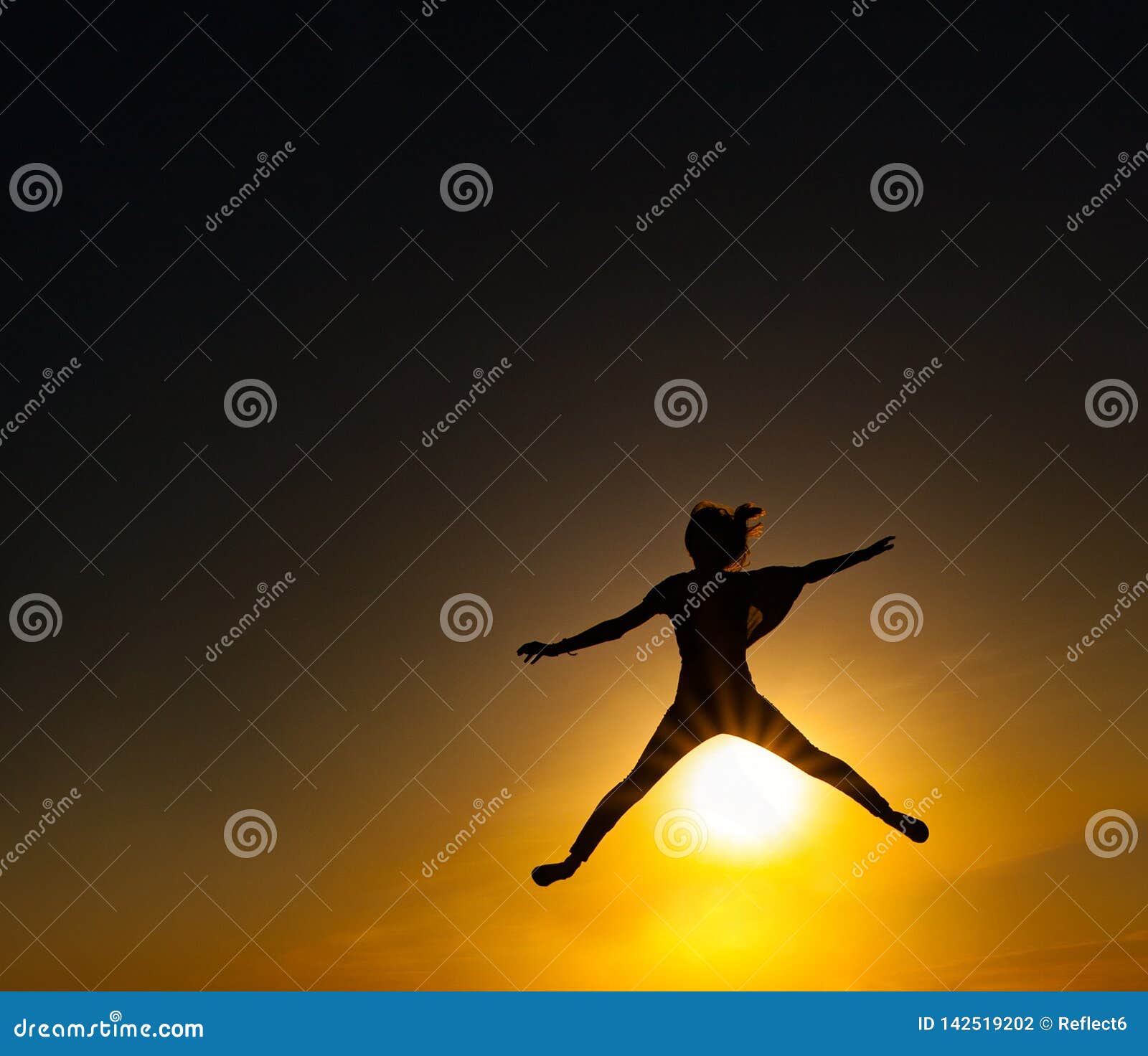 Silhouette of Girl Jumping during Sunset Stock Photo - Image of feather ...