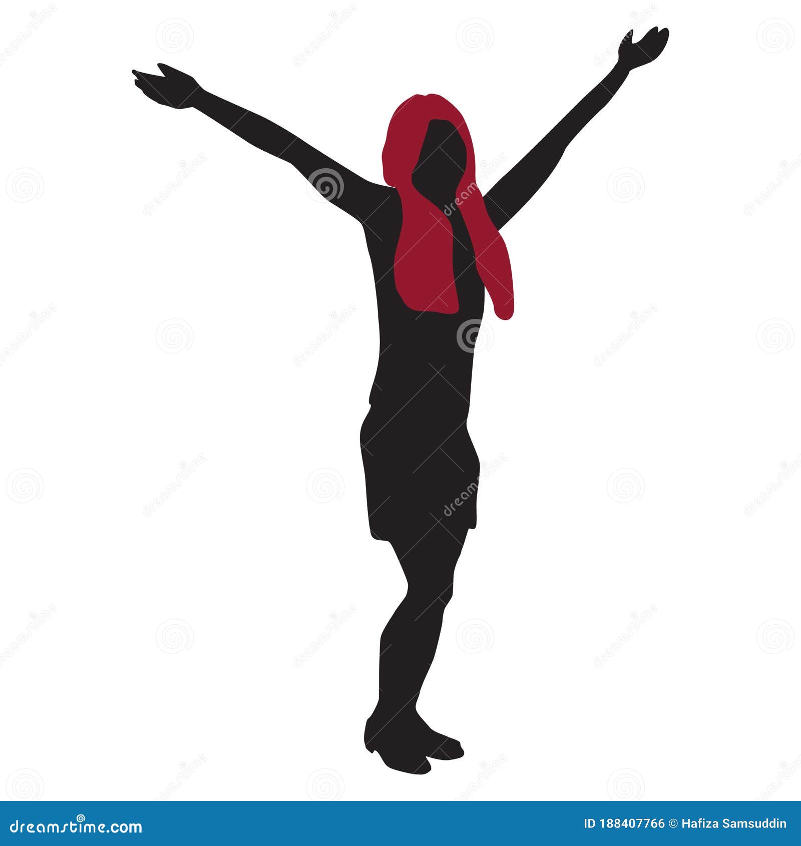 Silhouette of Girl with Raised Hands. Vector Illustration Decorative ...