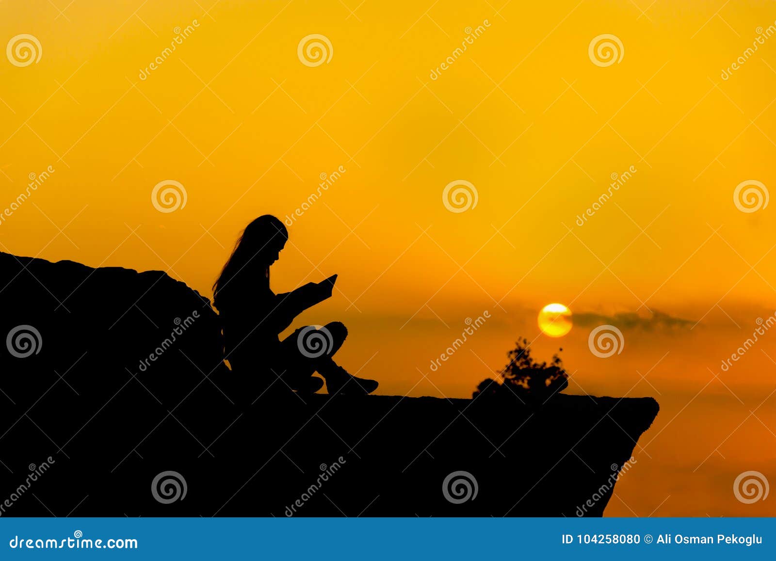 Silhouette,girl Reading a Book at Sunset Stock Photo - Image of woman ...