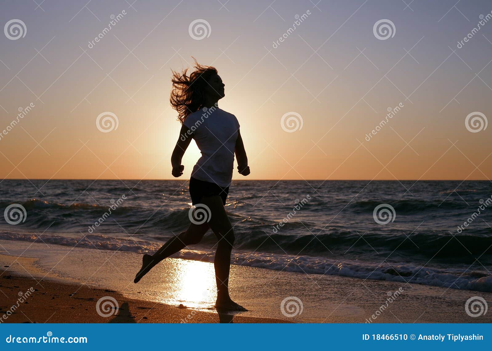 Silhouette Girl Run on Sea Coast Stock Photo - Image of runner, adult ...
