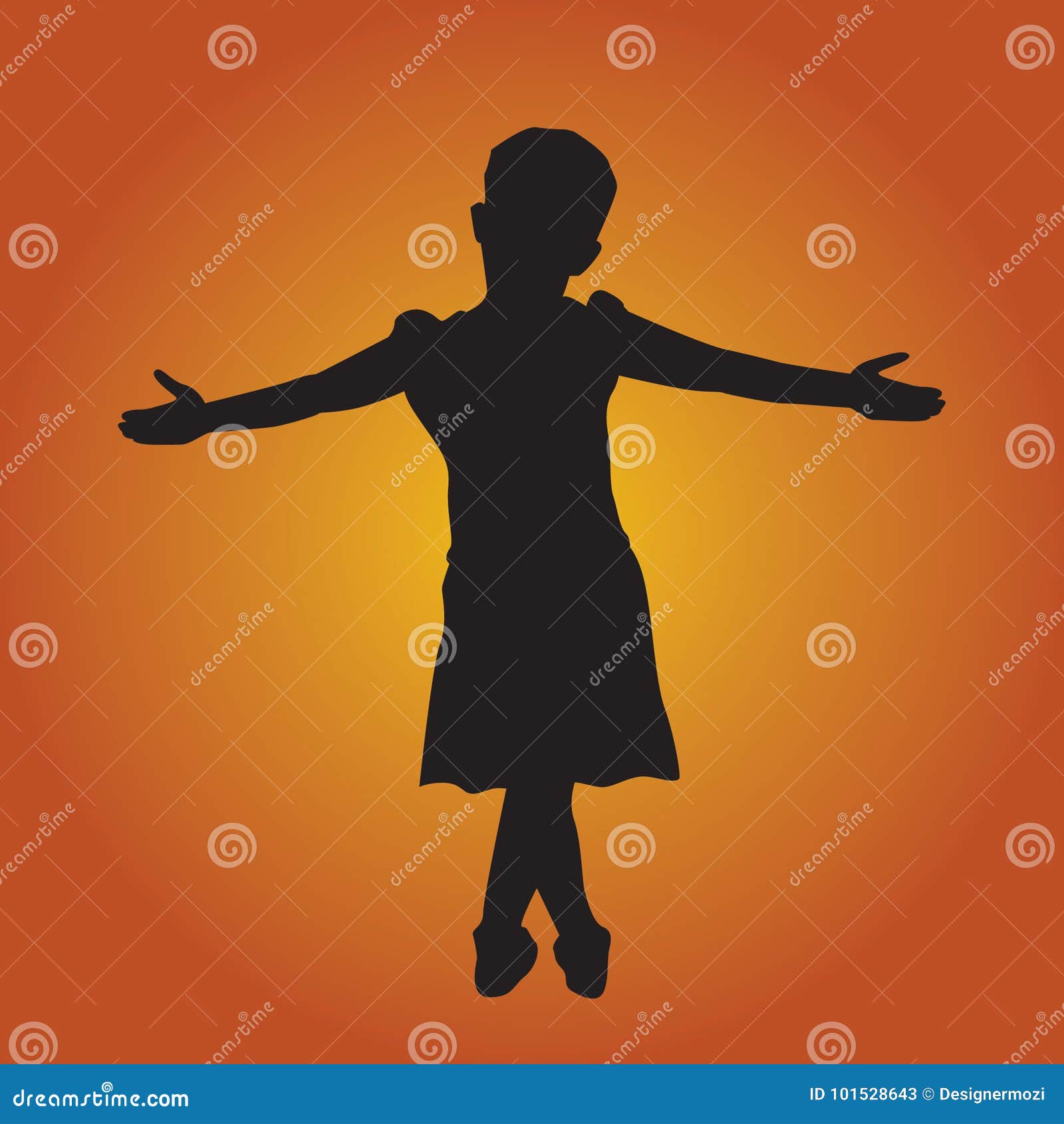 Silhouette of a Girl Standing with Open Arms Stock Vector ...