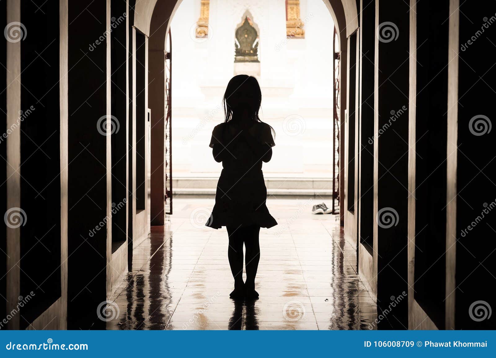 Silhouette of a Girl Standing Pay Respect Stock Image - Image of mind ...