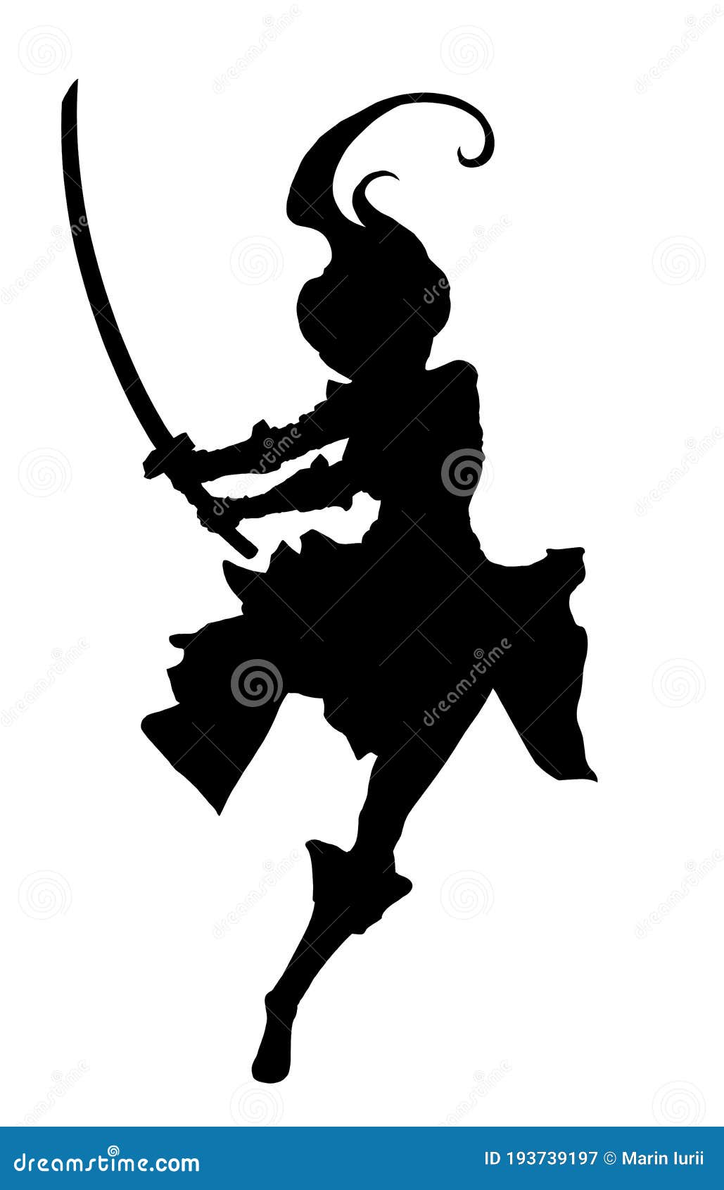 Silhouette of a Girl with a Sword Running in the Attack. Stock ...