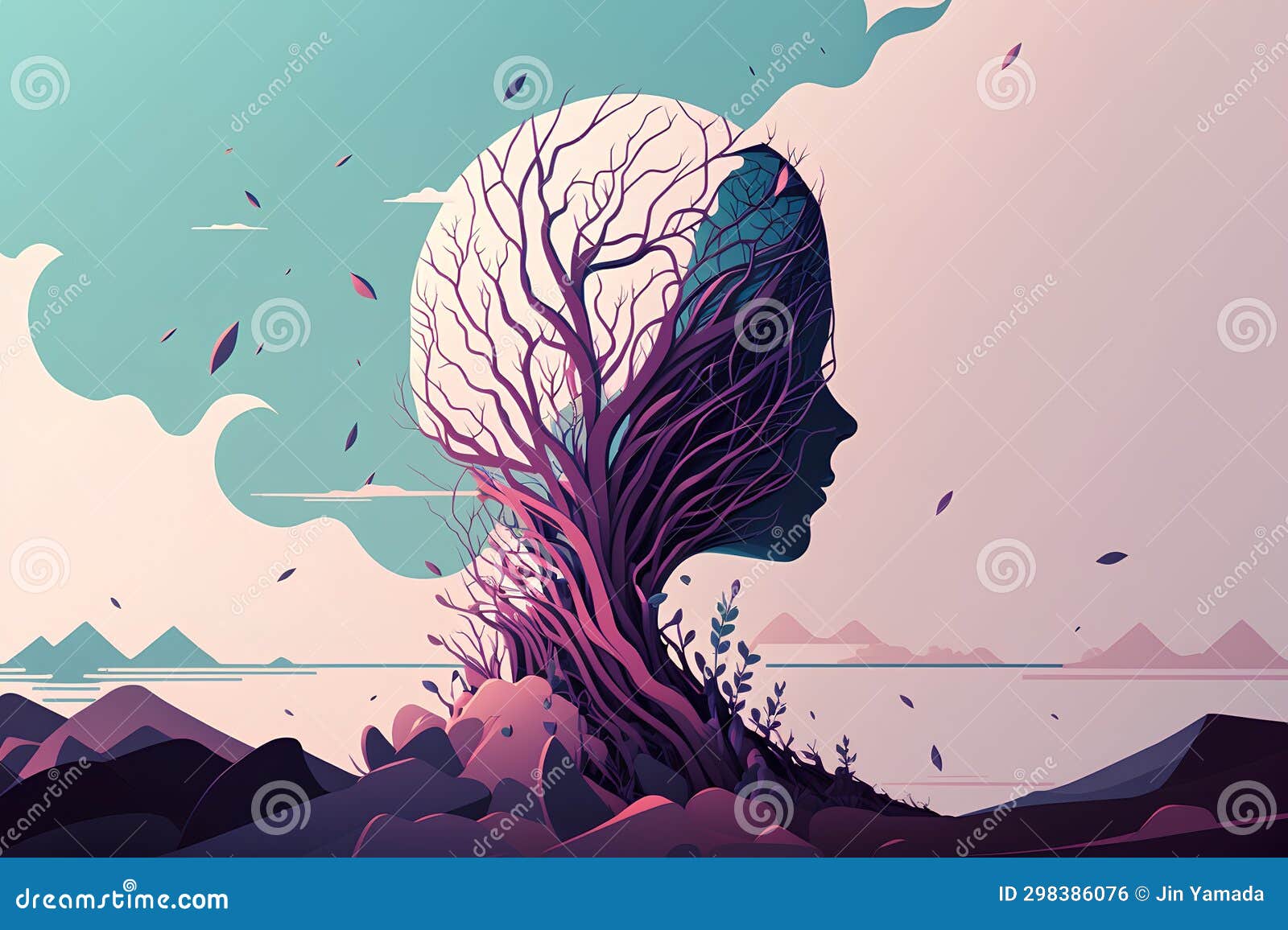 Silhouette of a Girl with a Tree in Her Hair. Vector Illustration Stock ...