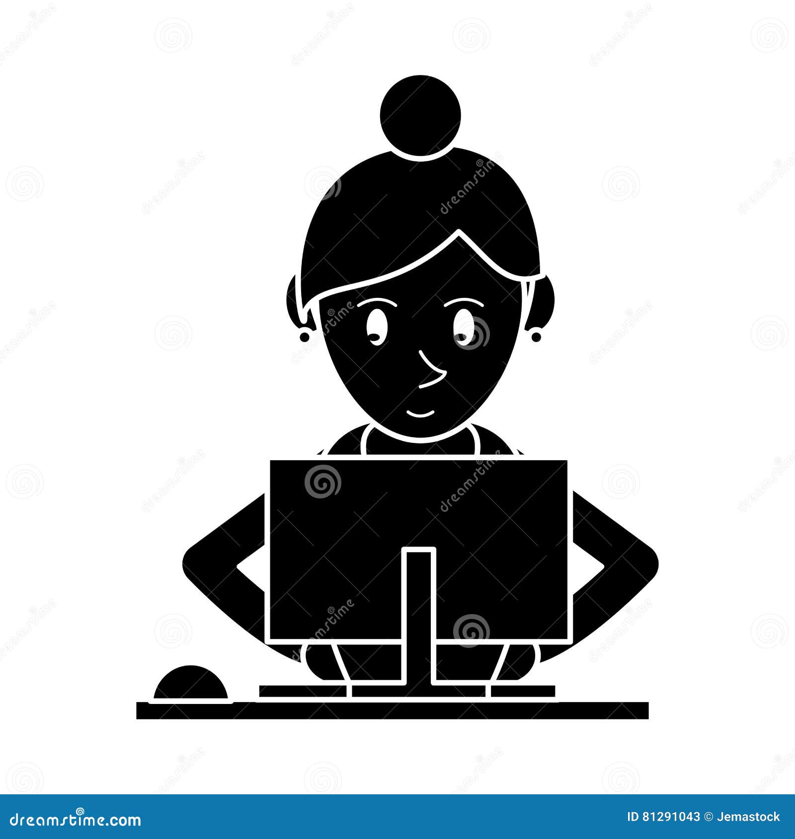 Silhouette Girl Using Computer Working Stock Vector - Illustration of ...