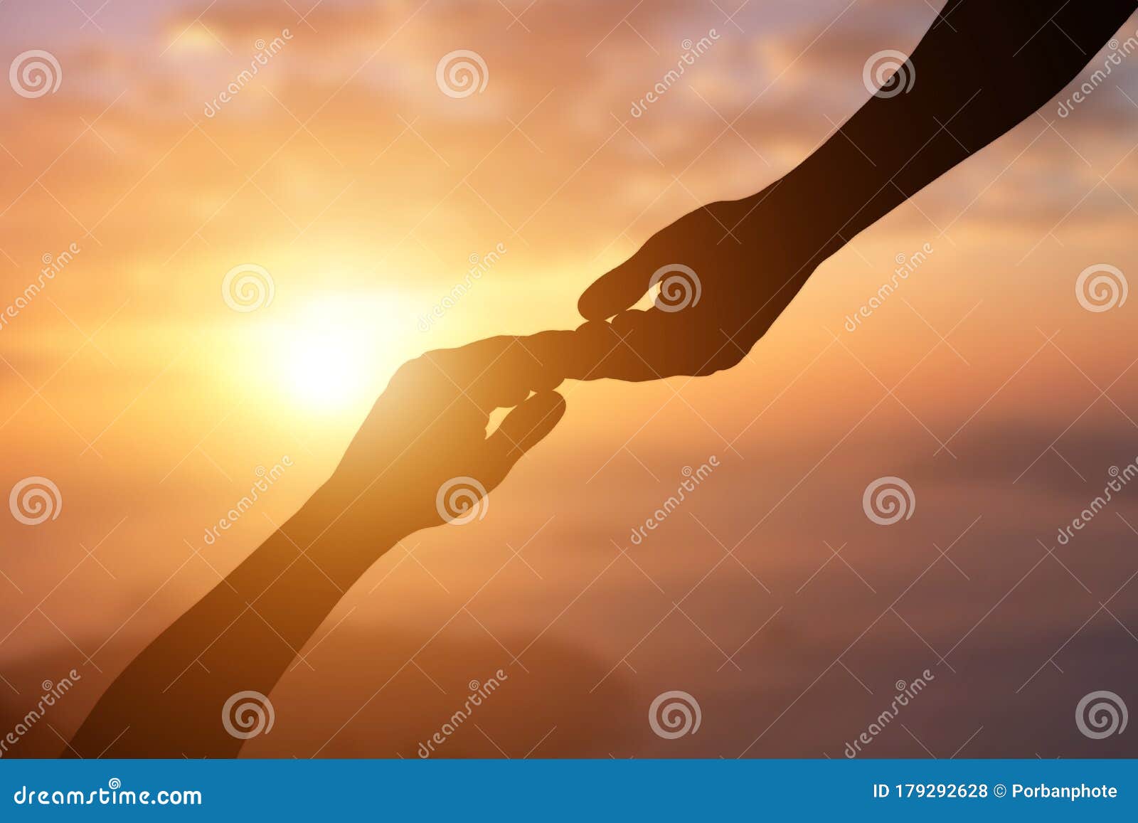 Silhouette Of Giving A Helping Hand, Hope And Support Each Other Over ...
