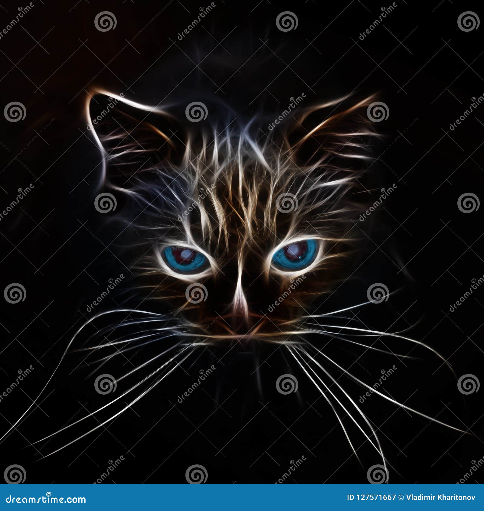 Silhouette of a Glowing Cat`s Muzzle with Blue Eyes Stock Illustration ...