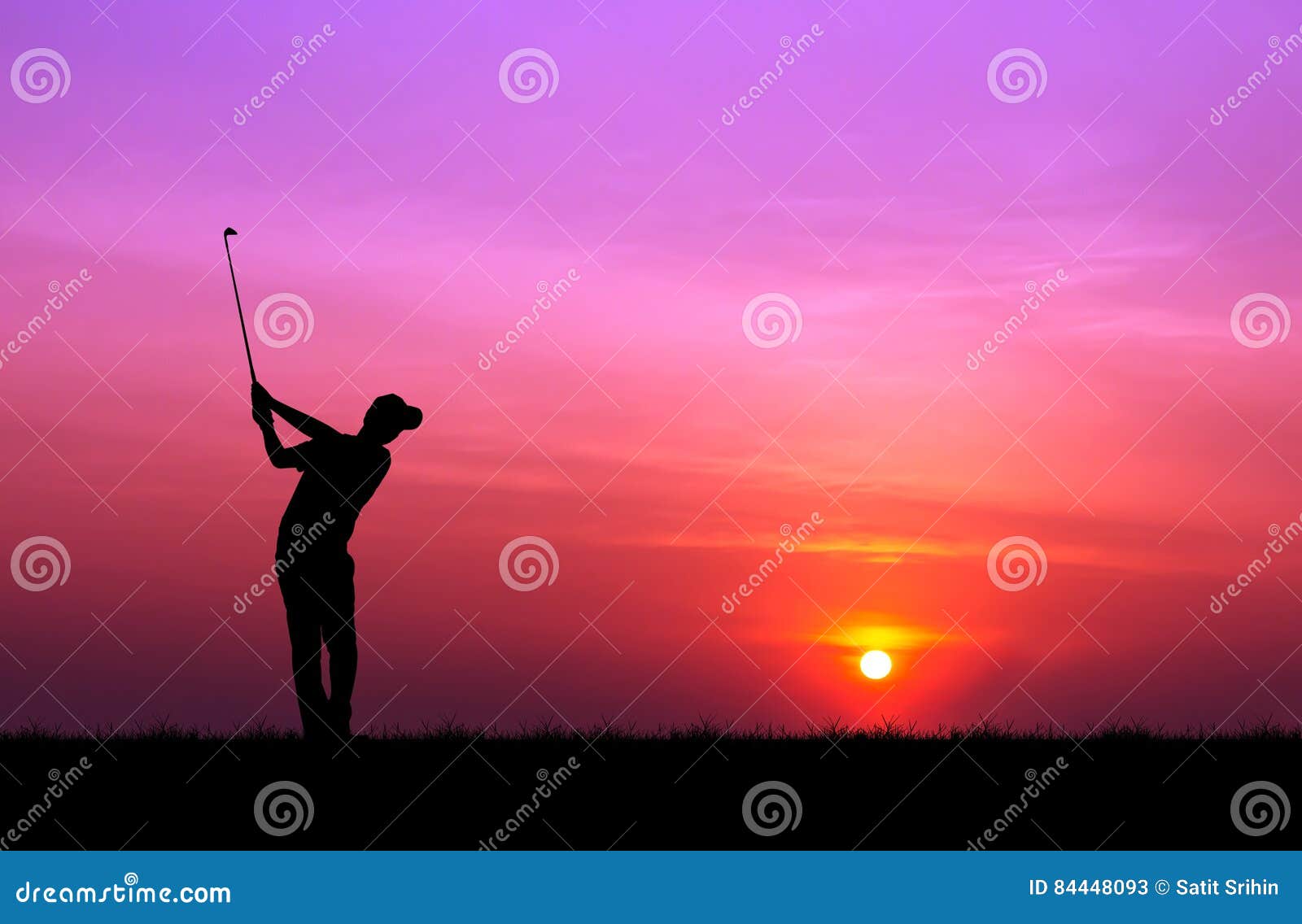 Silhouette Golfer Playing Golf at Beautiful Sunset Stock Image - Image ...