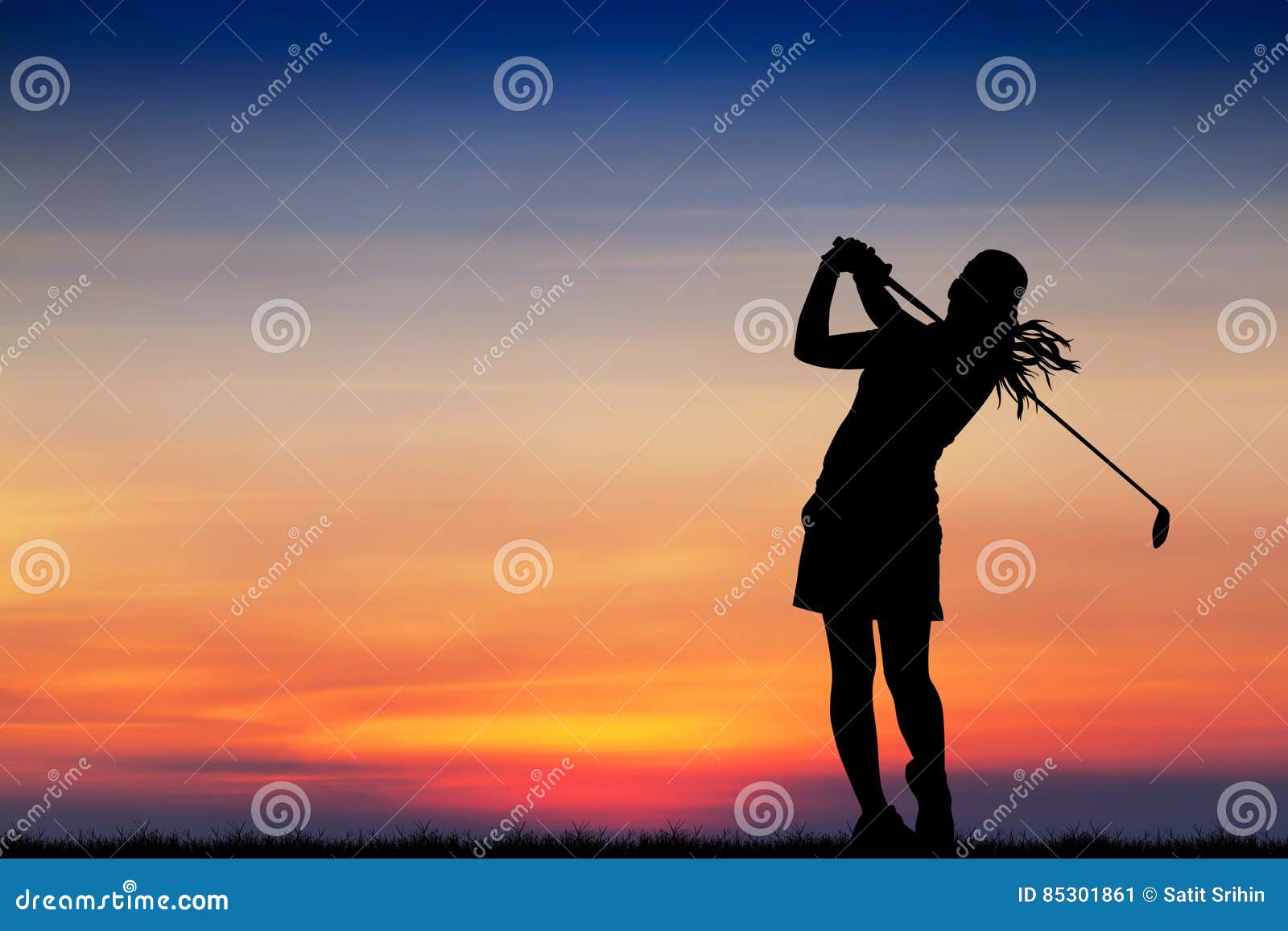 Silhouette Golfer Playing Golf at Beautiful Sunset Stock Image - Image ...