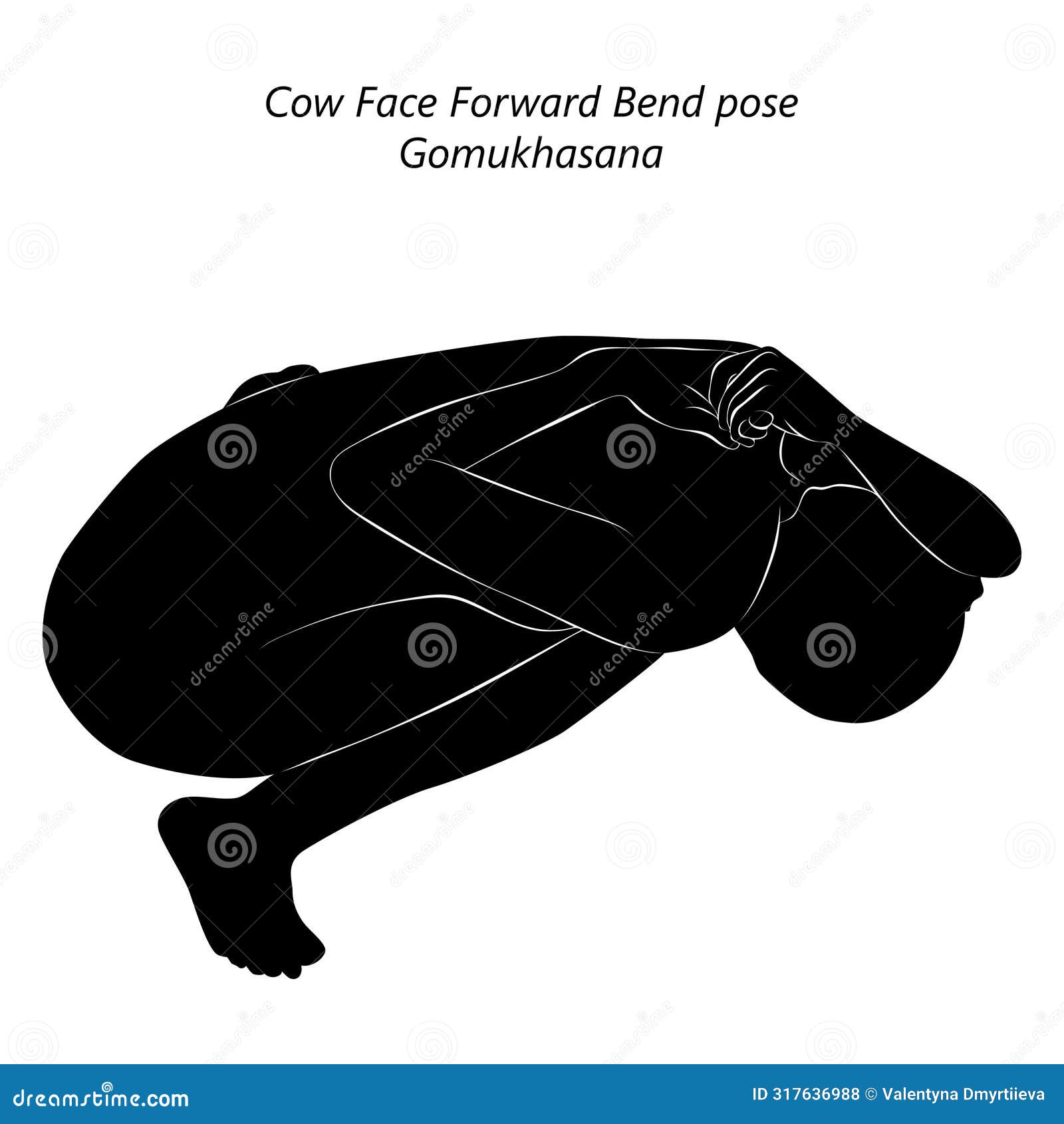 Silhouette of Gomukhasana Forward Bend Yoga Pose. Stock Vector ...