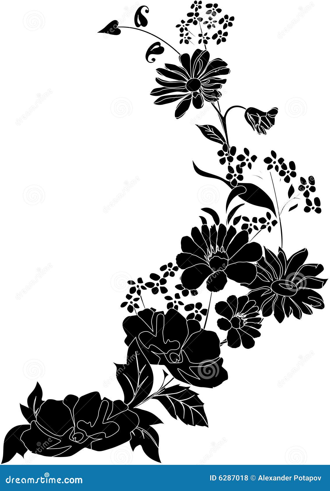 Silhouette with Grass and Flower Corner Stock Illustration ...