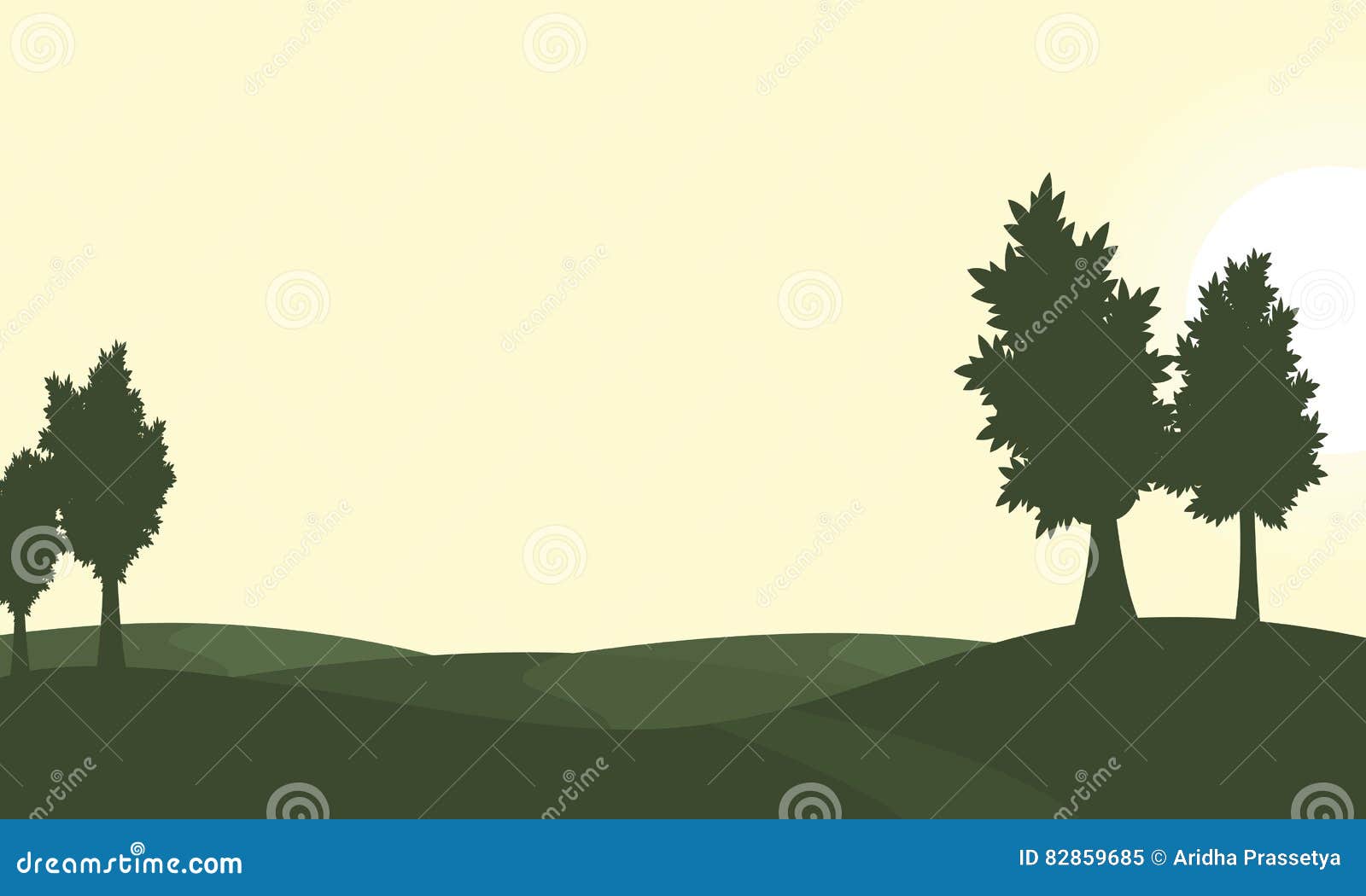 Silhouette of Green Hill and Tree Scenery Stock Vector - Illustration ...