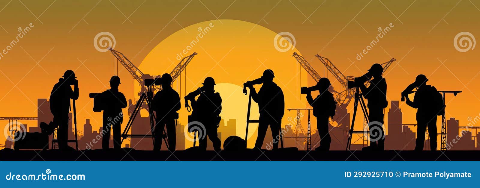 Silhouette of a Group of Construction Workers Doing Happy Work Poses ...