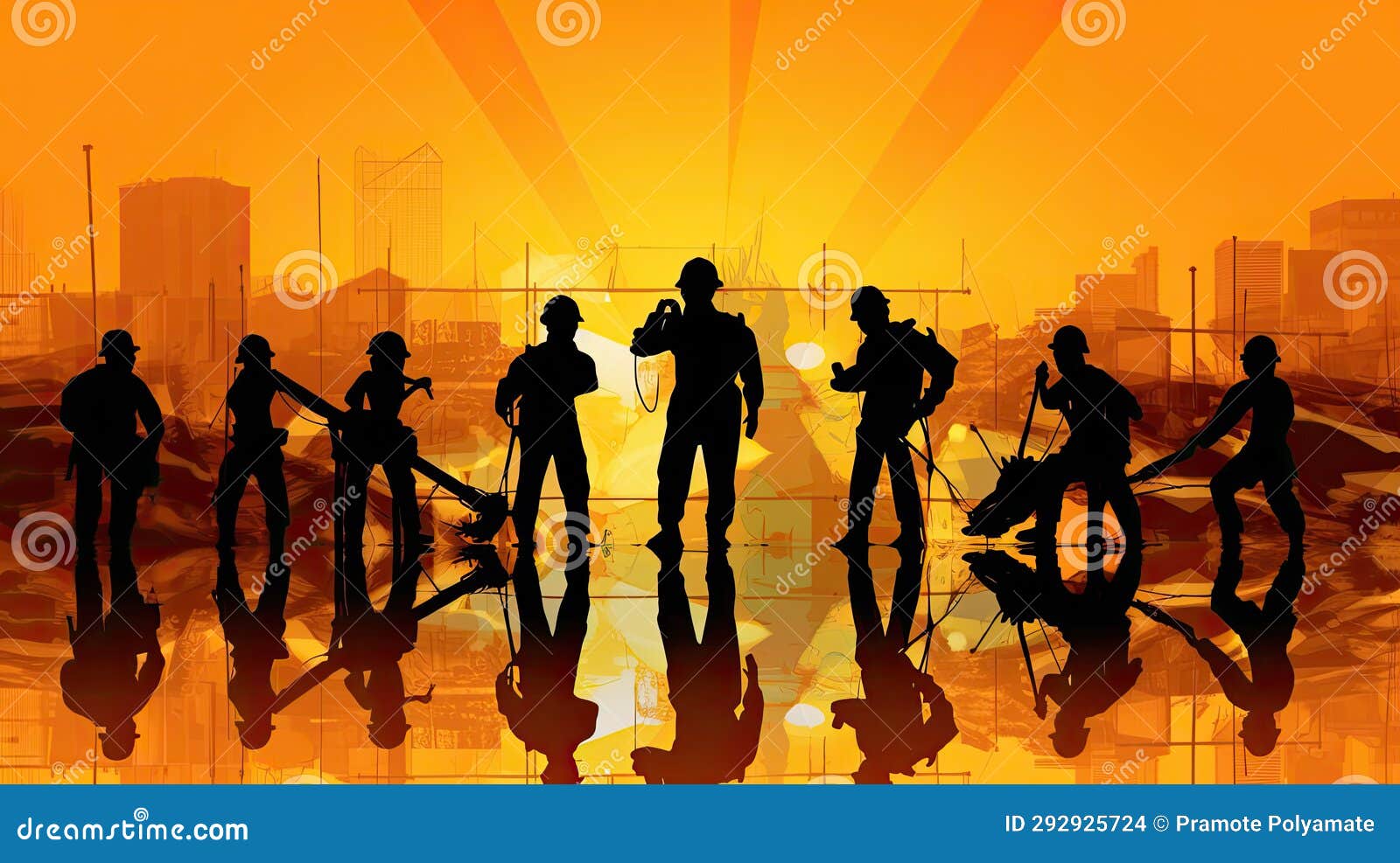 Silhouette of a Group of Construction Workers Doing Happy Work Poses ...
