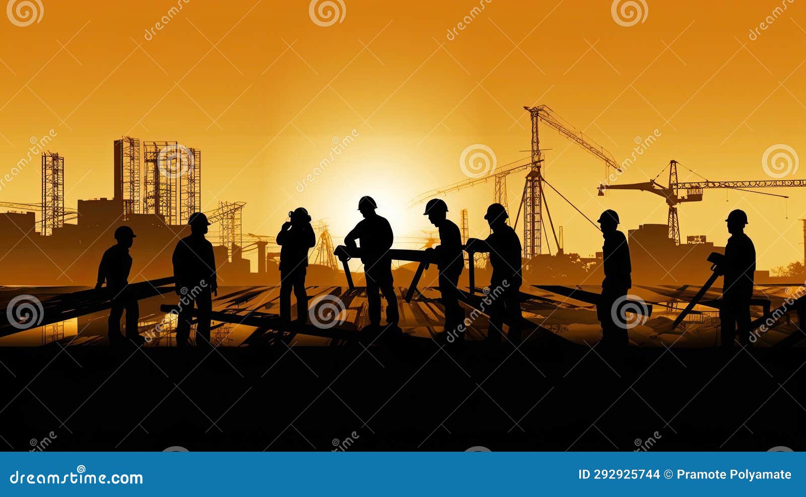 Silhouette of a Group of Construction Workers Doing Happy Work Poses ...