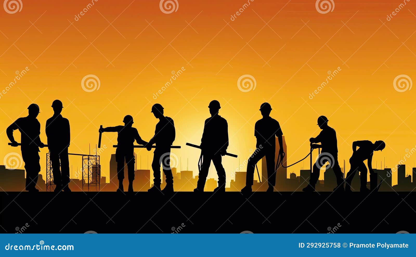 Silhouette of a Group of Construction Workers Doing Happy Work Poses ...