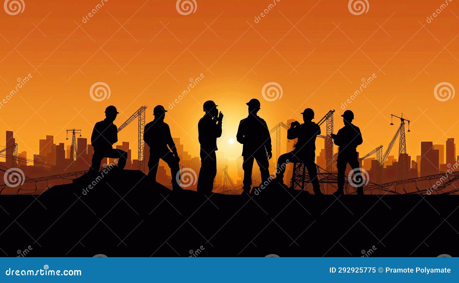 Silhouette of a Group of Construction Workers Doing Happy Work Poses ...