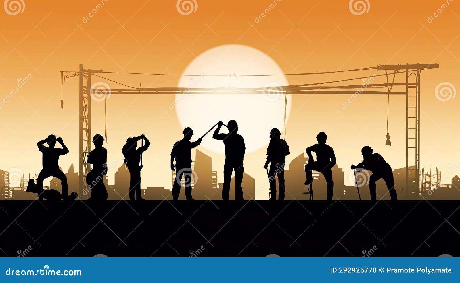 Silhouette of a Group of Construction Workers Doing Happy Work Poses ...