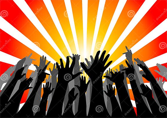 Silhouette of Group of People Cheering Stock Illustration ...