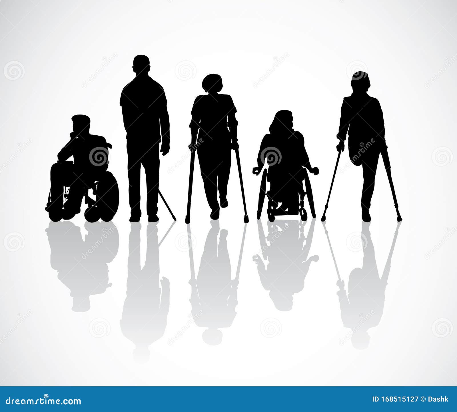 Silhouette Group People with Disabilities Black and White Stock Vector ...