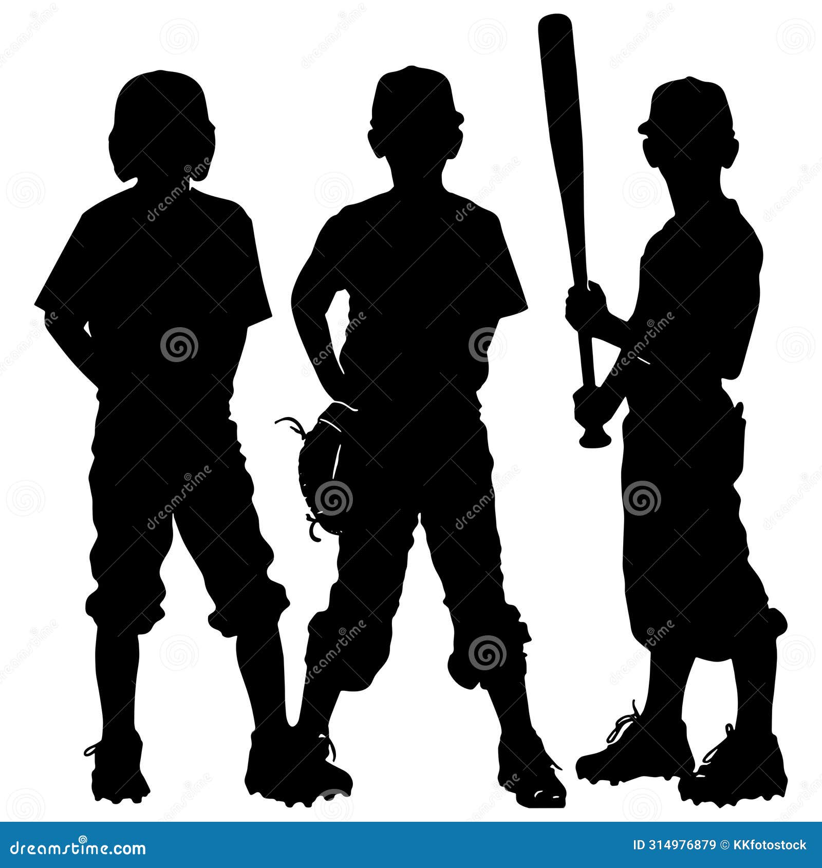 Silhouette of a Group of Young Baseball Players Stock Vector ...