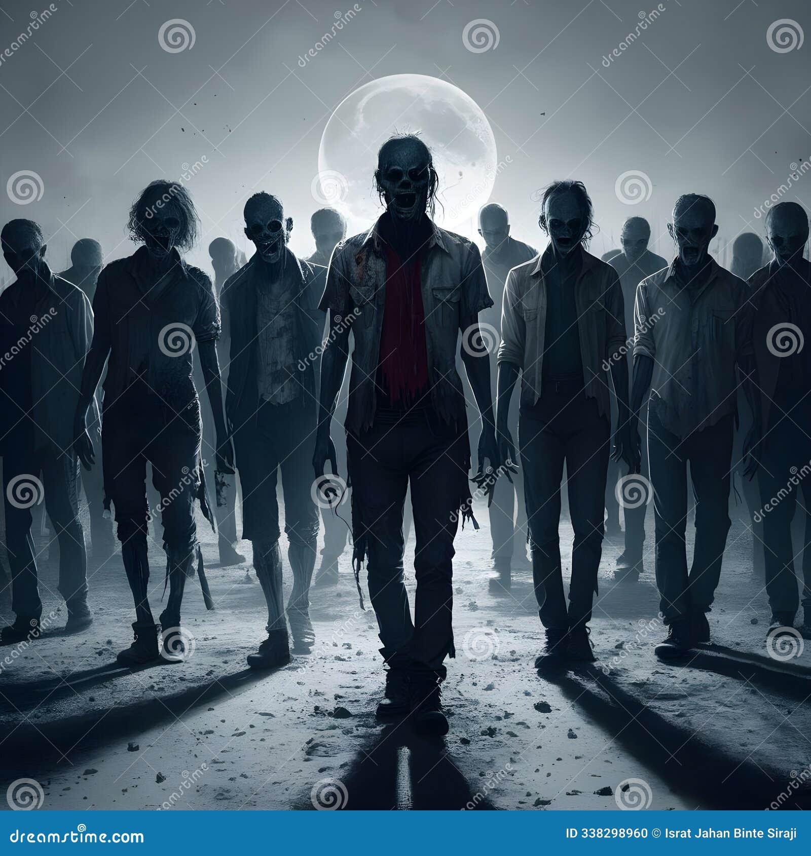 Silhouette of a Group of Zombies Walking Stock Illustration ...
