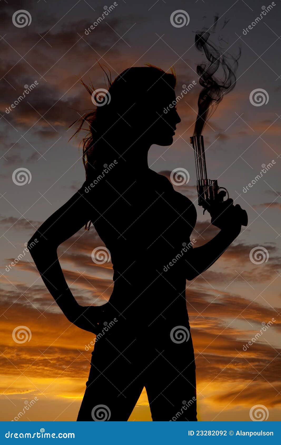 Silhouette Gun Smoke Blow Stock Photography - Image: 23282092