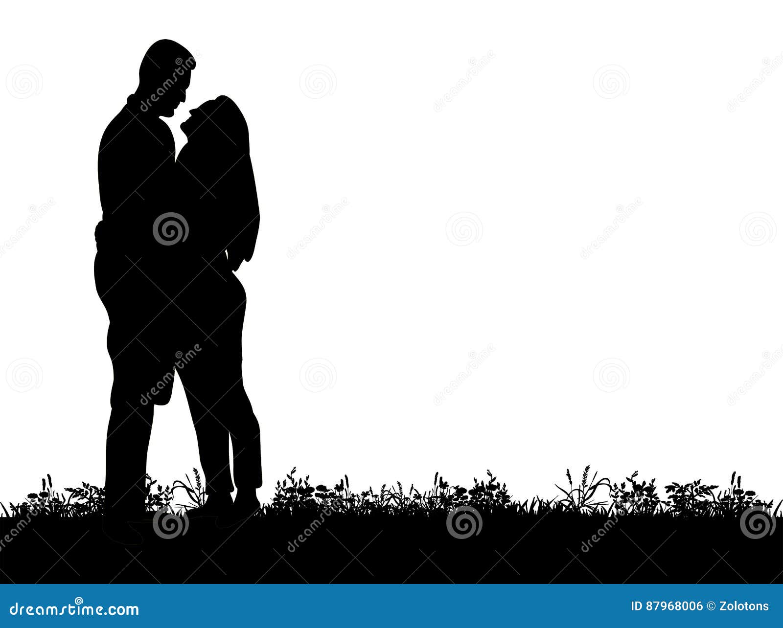 Silhouette of Guy and Girl Hugging in Nature Stock Illustration ...