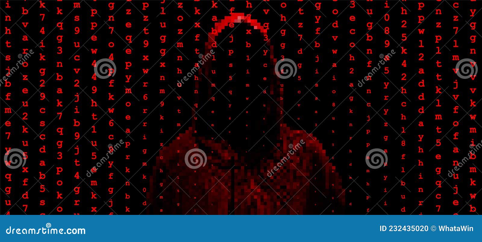 Silhouette Of A Hacker On A Background With Binary Code And Lights Hacking Of A Computer System