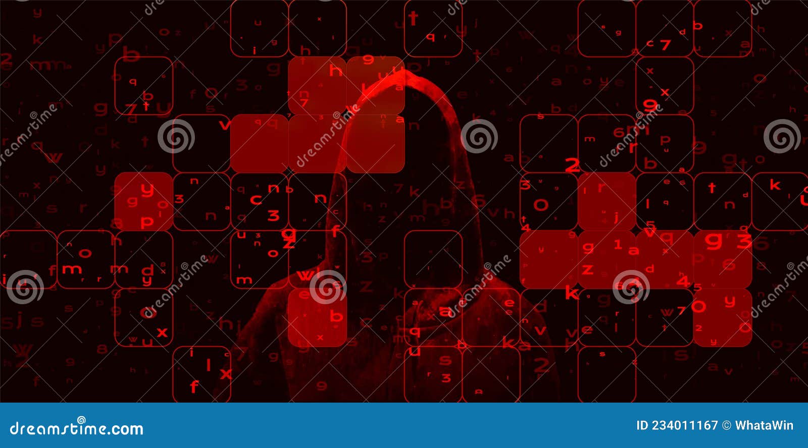 Silhouette Of A Hacker On A Background With Binary Code And Lights Hacking Of A Computer System