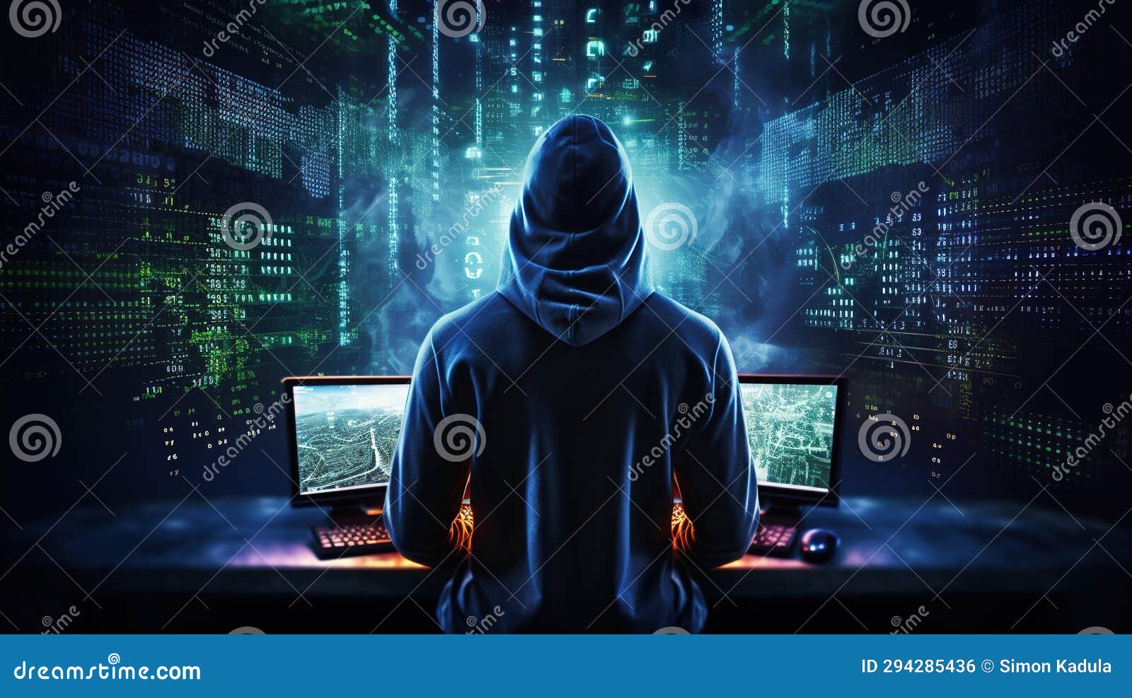 Silhouette of the Hacker Committing Digital Cybercrime, it Issue Stock ...